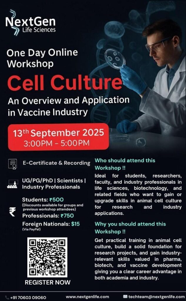 One-Day Online Workshop on “Cell Culture – An Overview and Application in Vaccine Industry ...